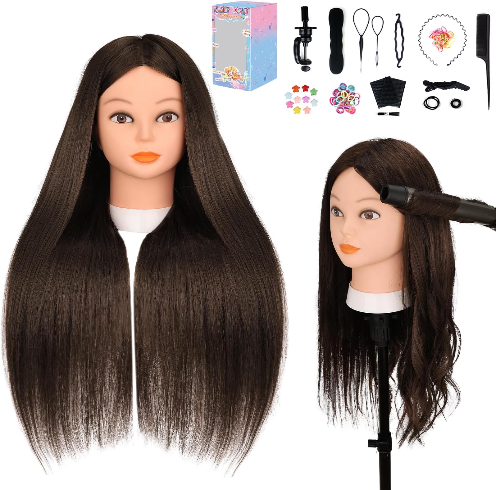 Amazon.com : Mannequin Head with 70% Human Hair, Yofuly 26" Dark Brown ...