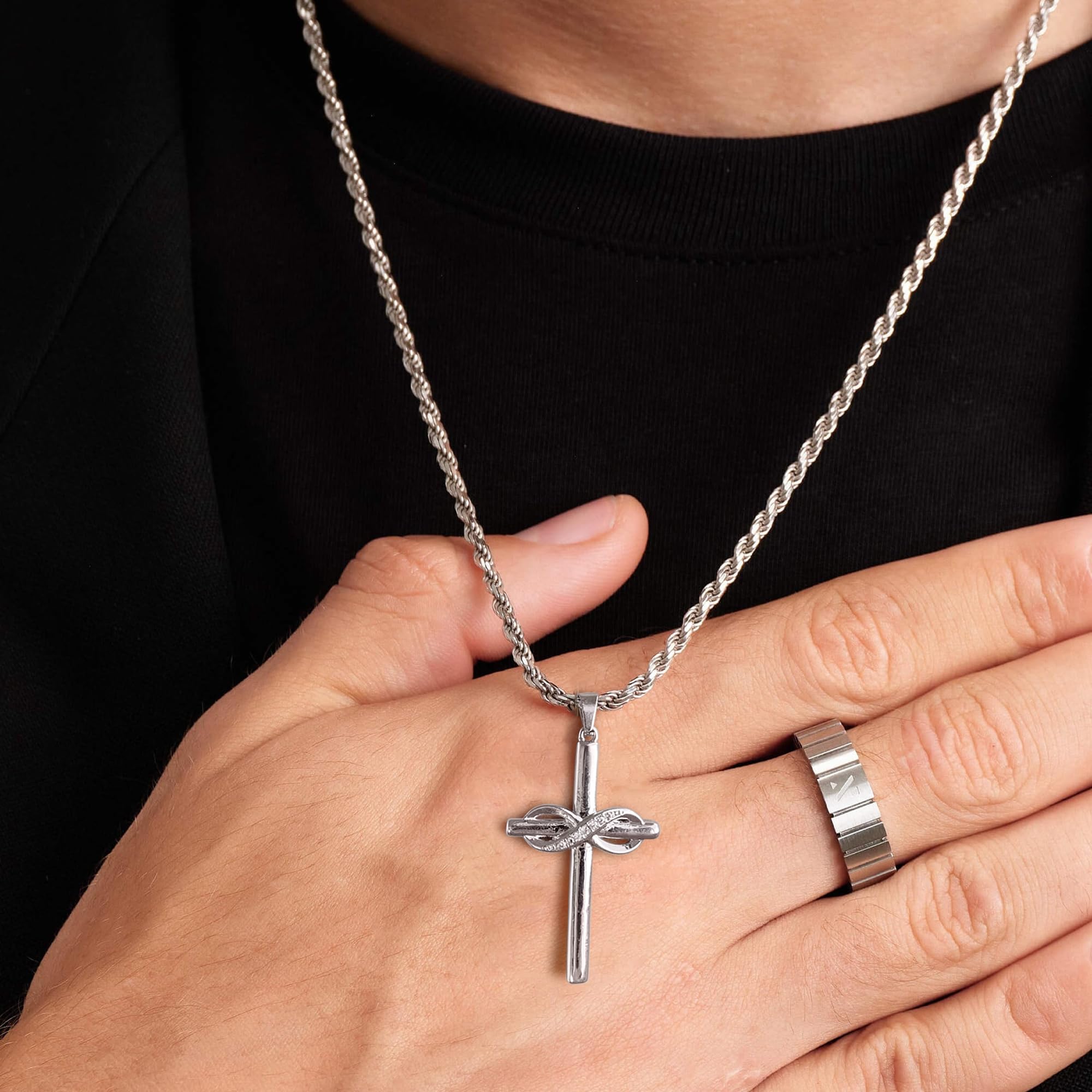Snapklik.com : Silver Cross Necklace For Men Removable 2mm Stainless ...