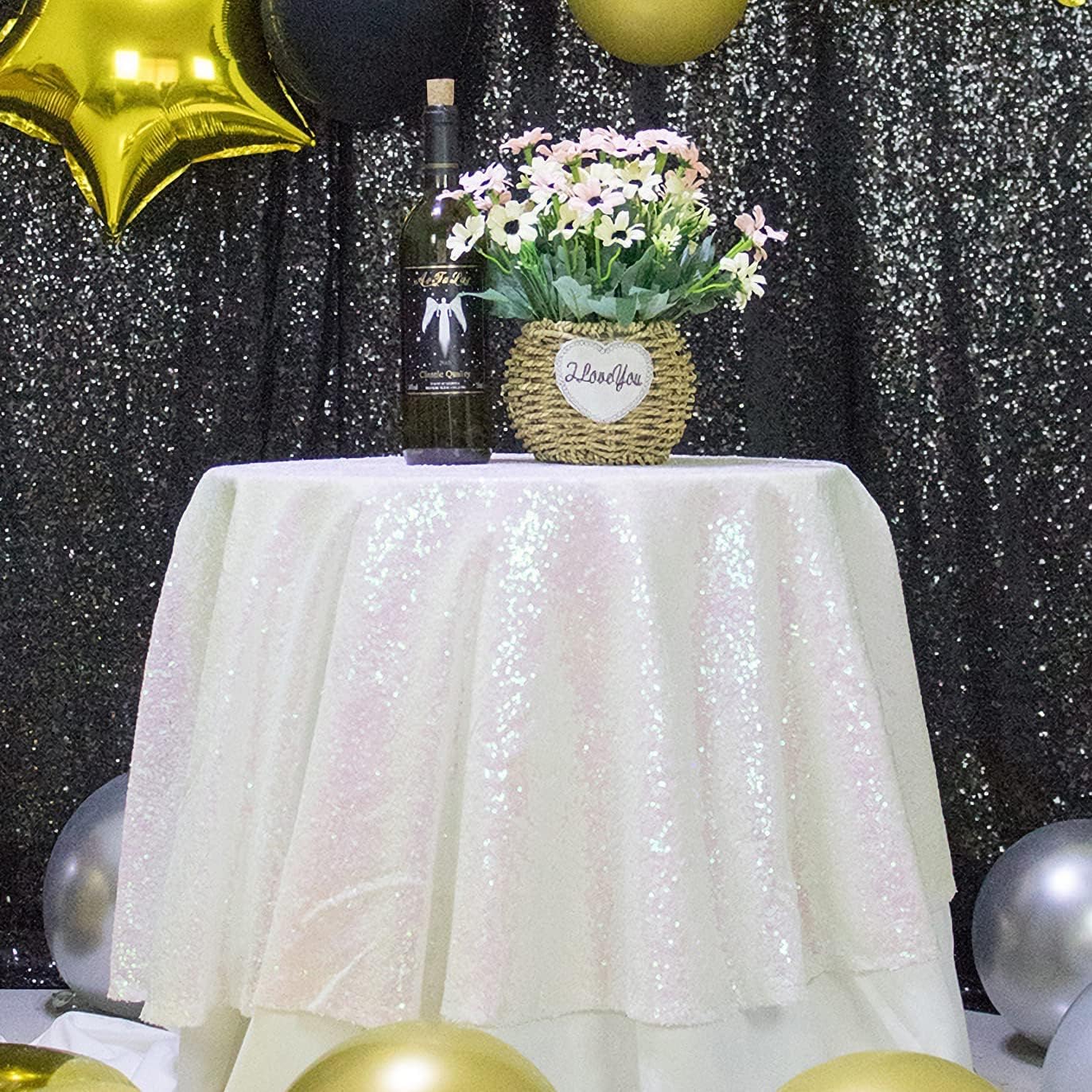 Amazon.com: HMQIANG Iridescent Sequin Tablecloth 70 Inch Round Sparkly ...