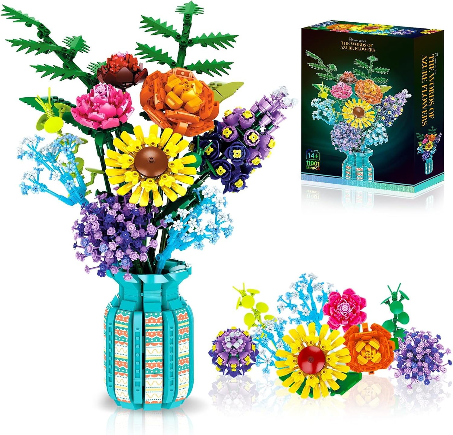 Flowers Bouquet Building Set with Vase for Adult, 10 Kinds of Flowers ...