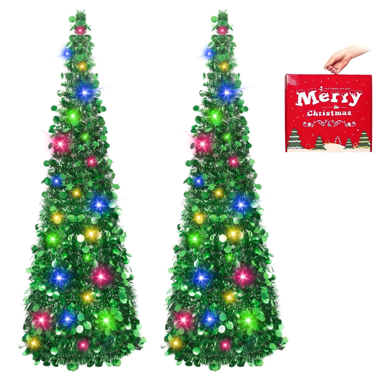 Amazon.com: MACTING 2PCS Pop up Christmas Tree with Lights 5FT Easy ...
