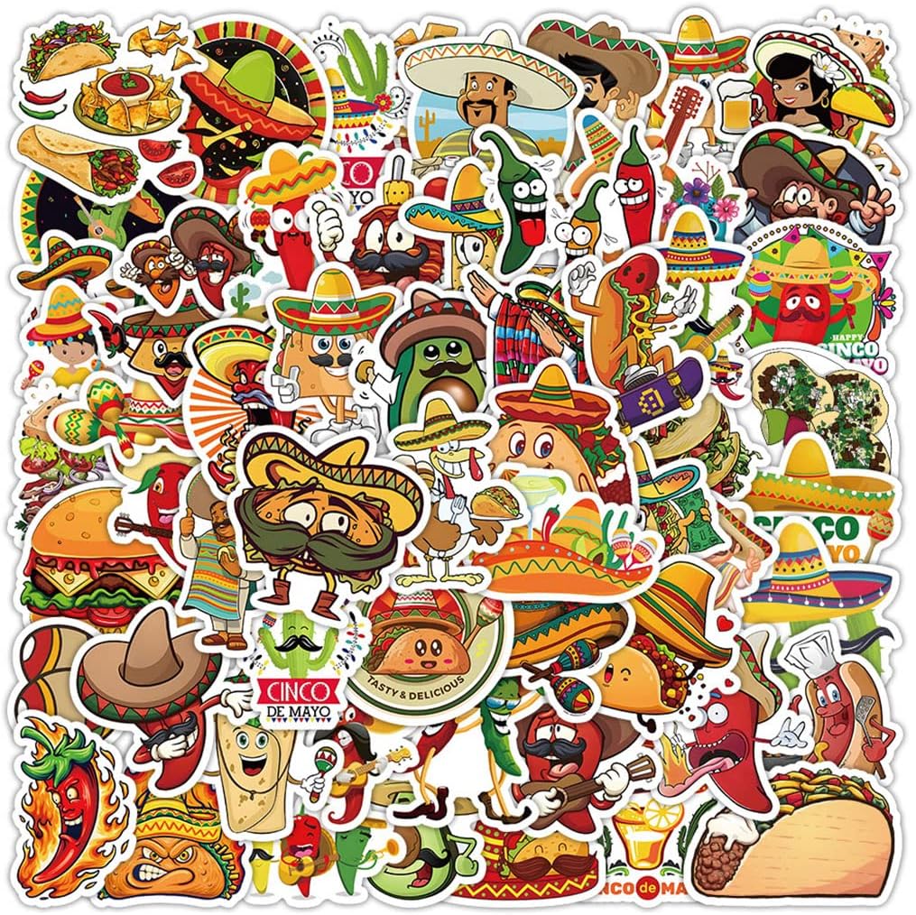Mexican Food Stickers 60 Pcs Cartoon Decals for Fiesta Carnival Party ...