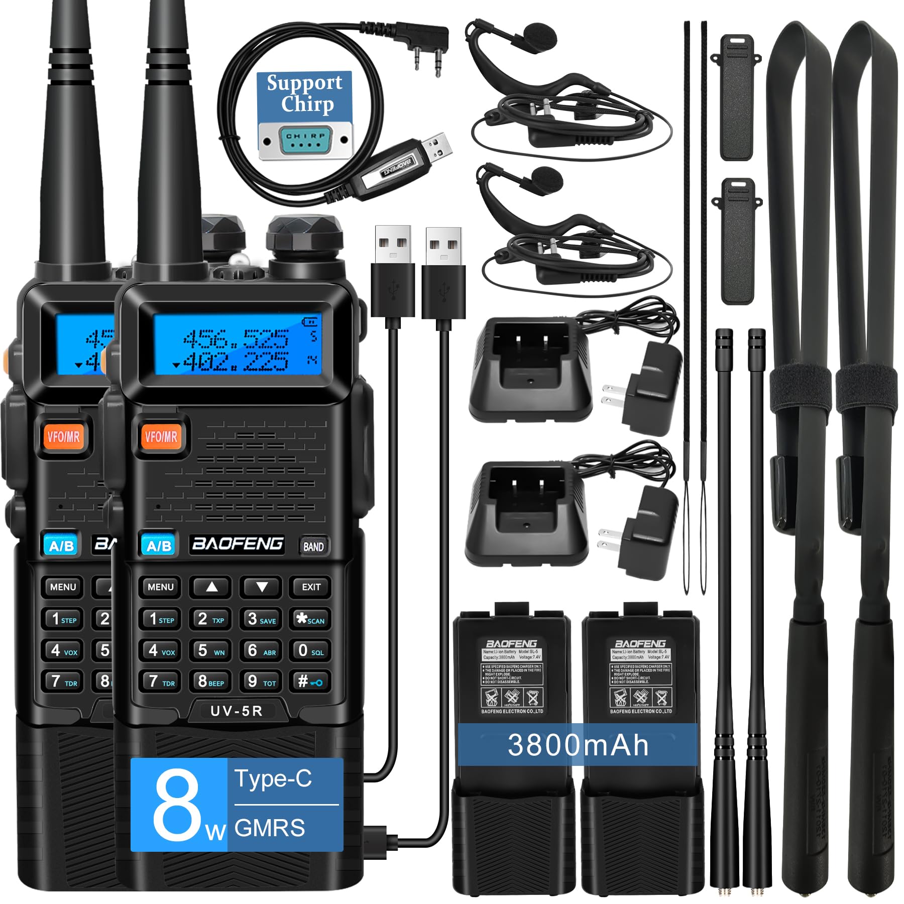 Amazon.com: BAOFENG UV-5R Ham Radio Handheld: 8W Ham Radios Long Range UV5R Radio 3800mAh ...