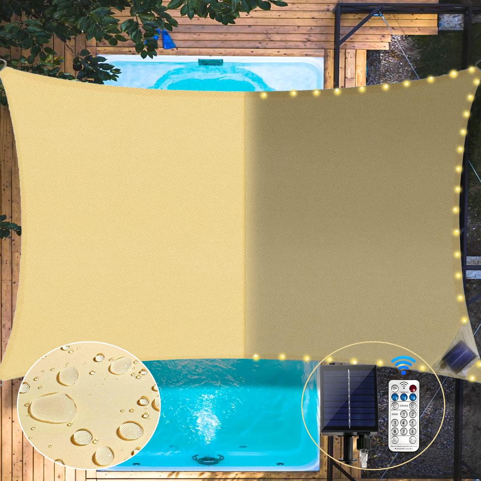 Amazon.com : Navy Blue Sun Shade Sail with Solar-Powered Lights ...