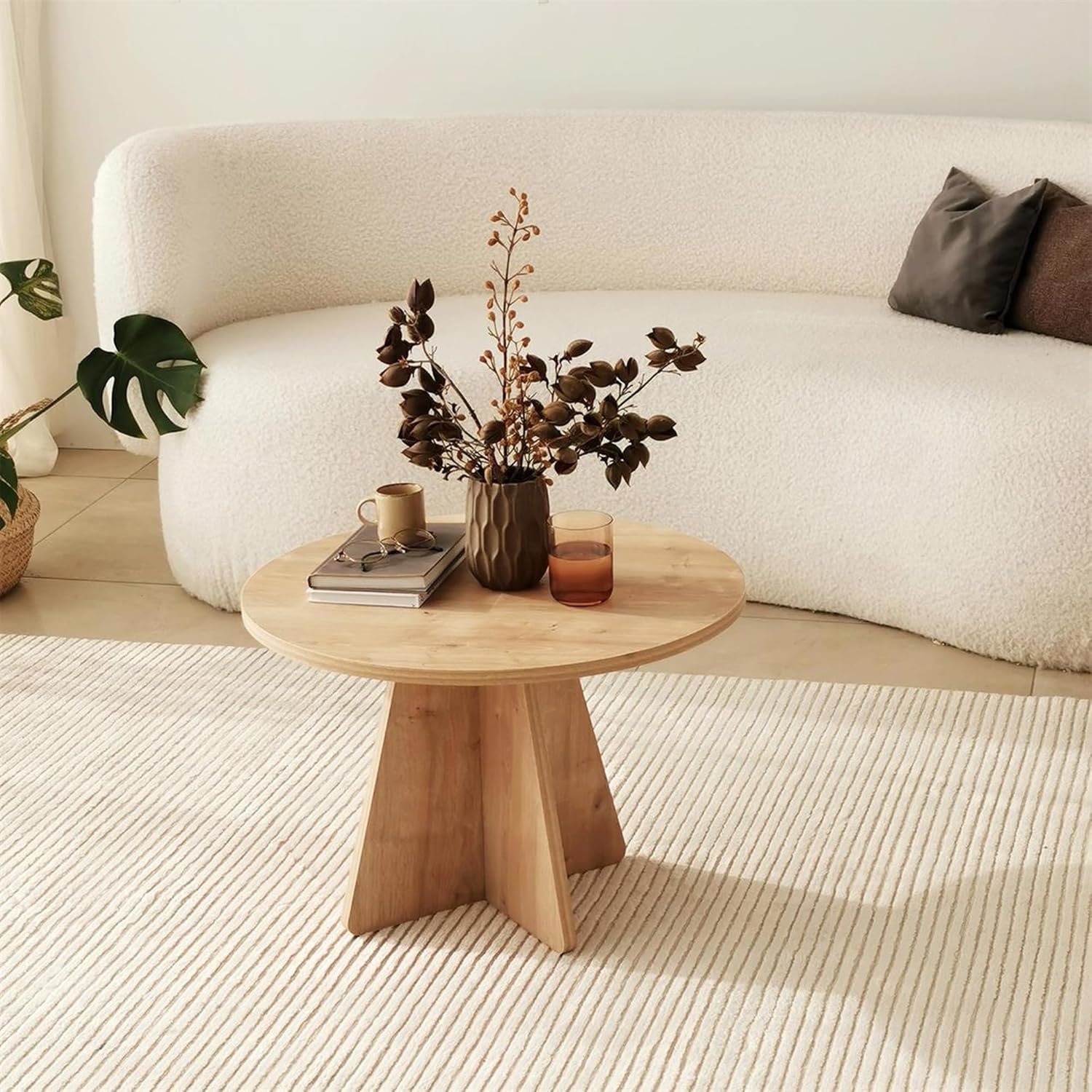 Amazon.com: FAWdecor Modern Round Side Table, Nesting Wooden Coffee ...