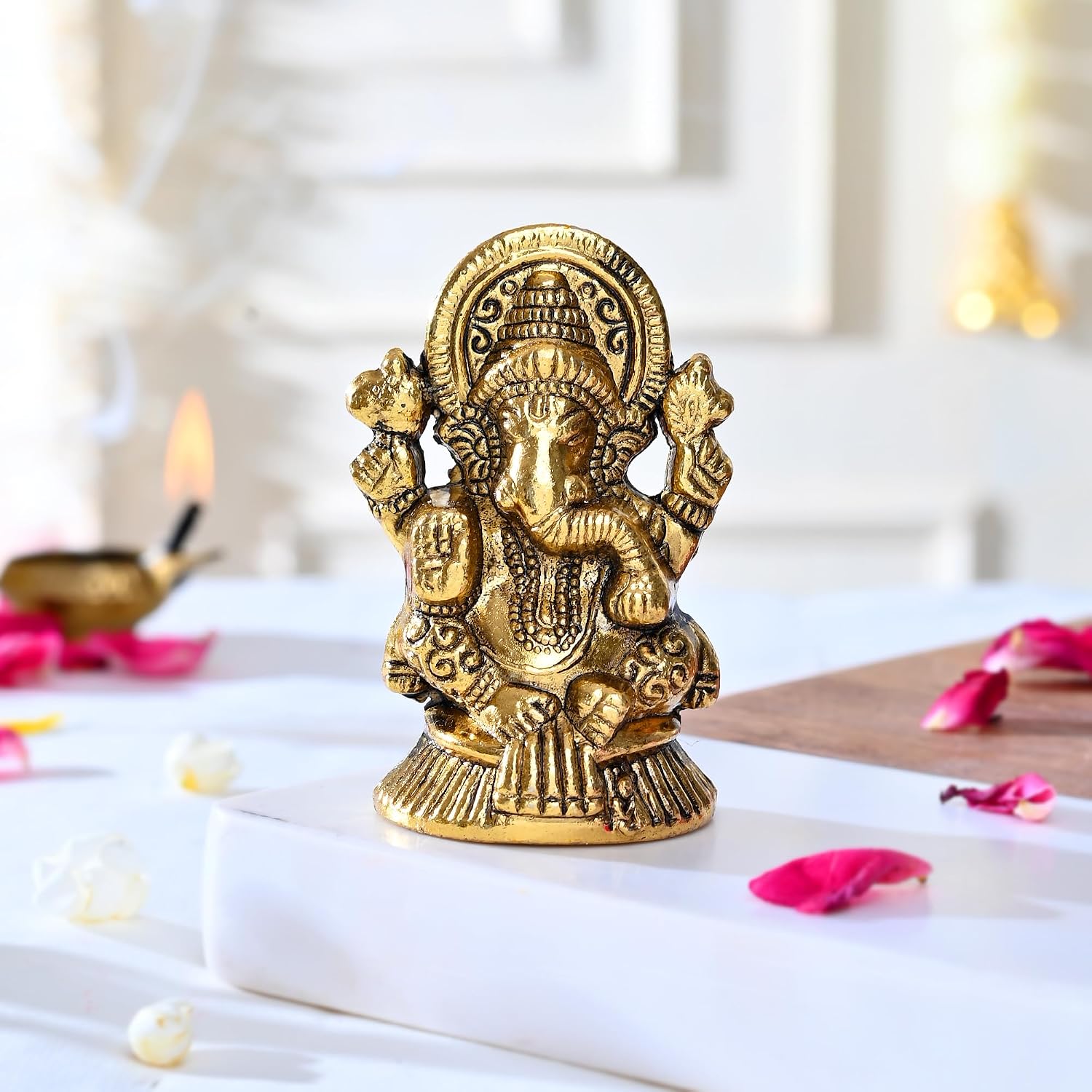 Buy CraftVatika Ganesha Idol Showpiece Aluminum Golden Finish Ganesha ...