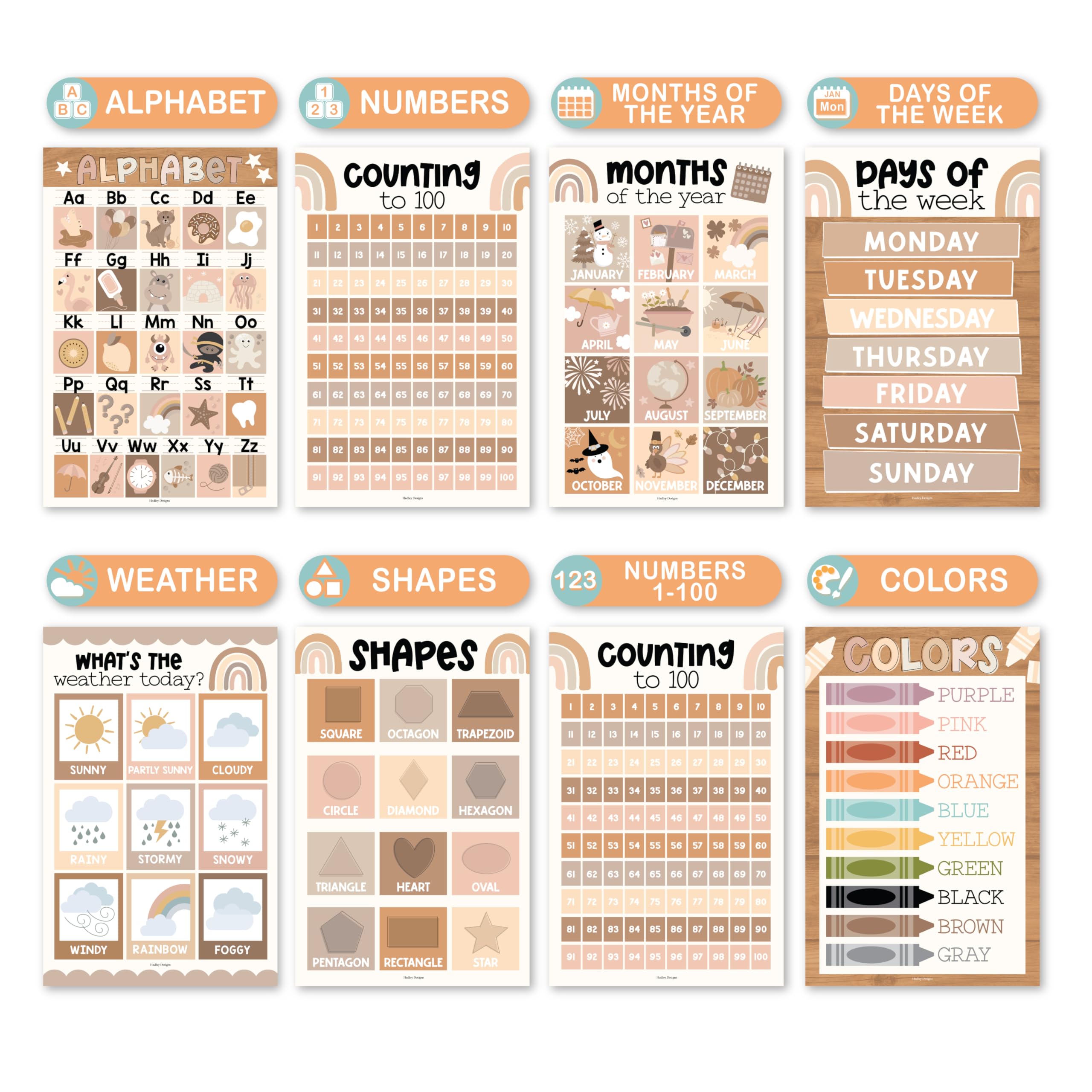 Snapklik.com : 16 Boho Preschool Classroom Posters - Educational ...