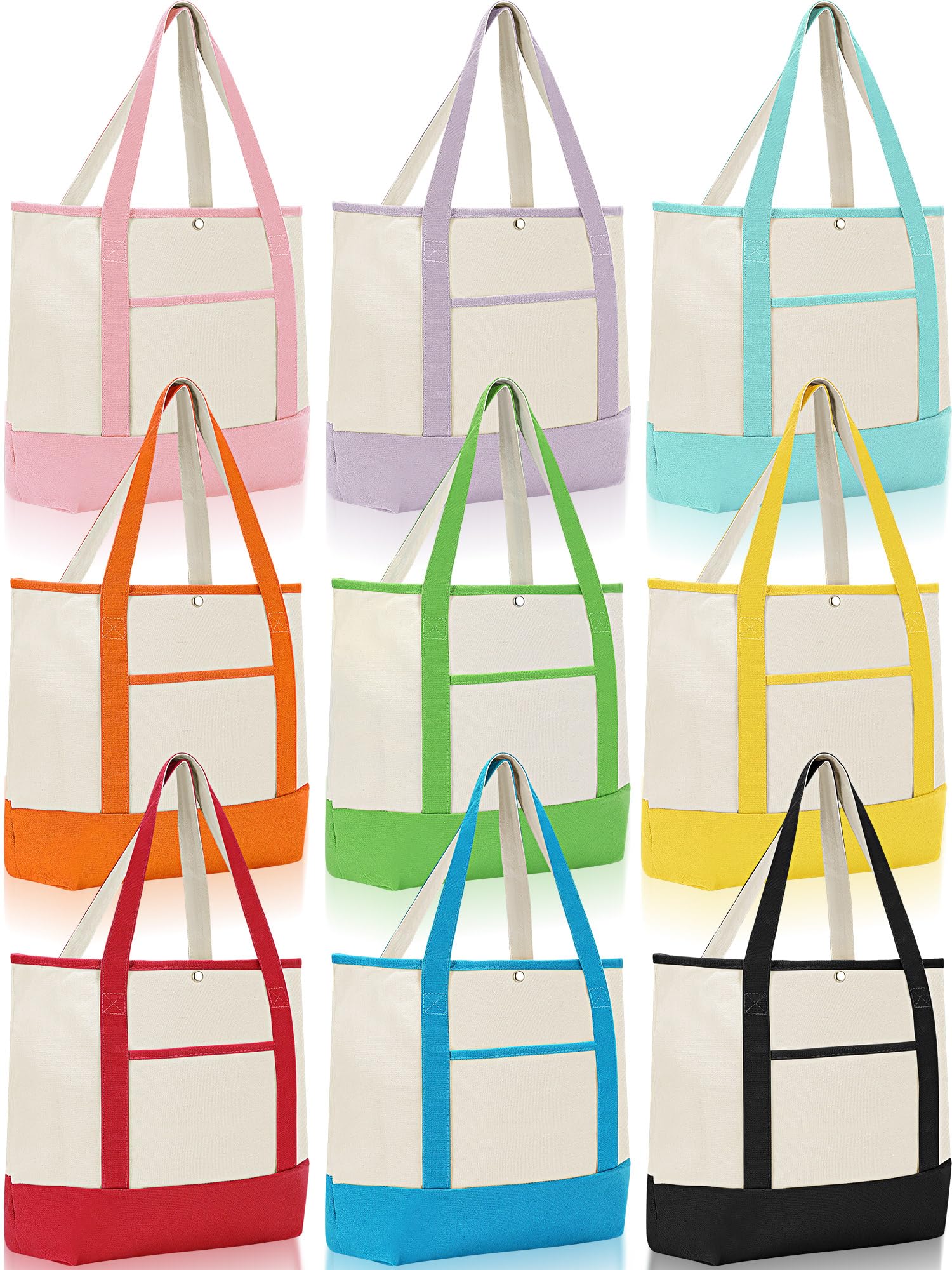 Amazon.com: Sanwuta 9 Pcs Canvas Tote Bags with Pocket 17.7'' Reusable ...