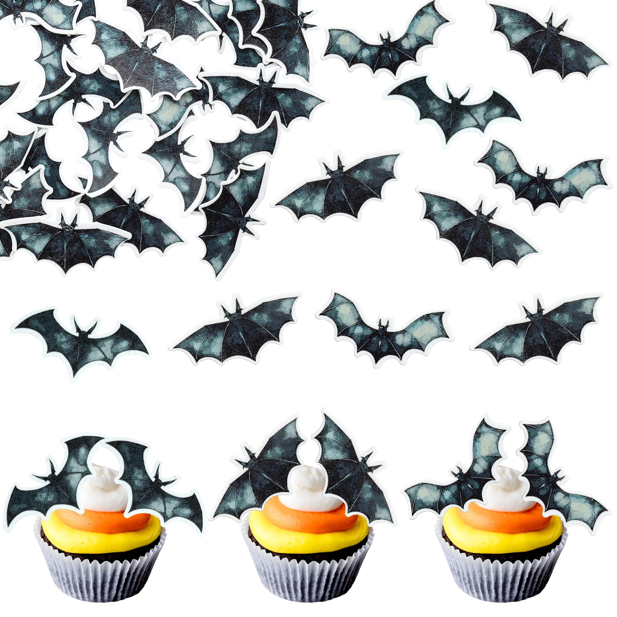 Amazon.com: Ephlyn 60Pcs Edible Halloween Bat Cupcake Toppers Edible ...