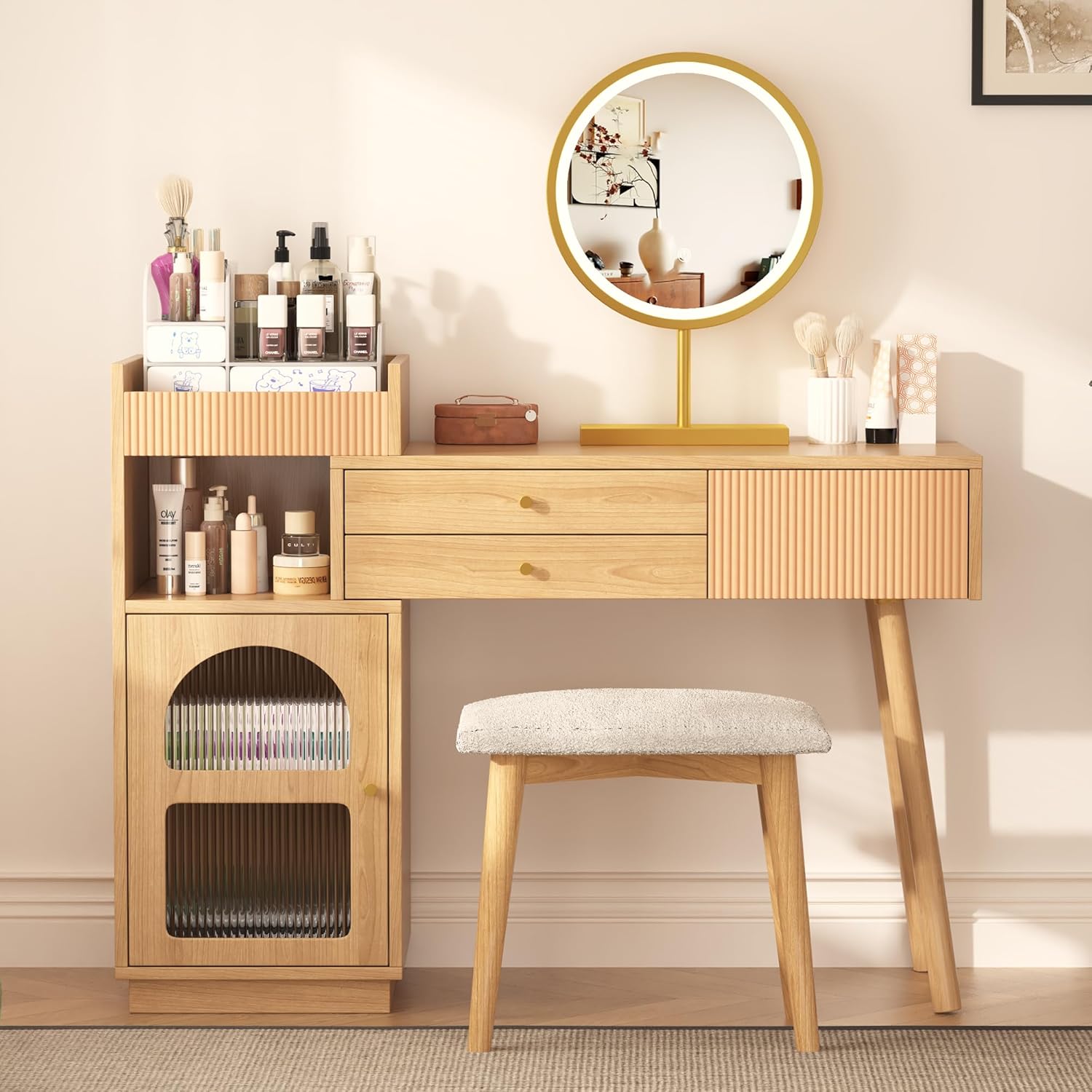 Sapgaks Coiffeuse avec Miroir et éclairage LED, Meuble Coiffeuse avec 3 ...