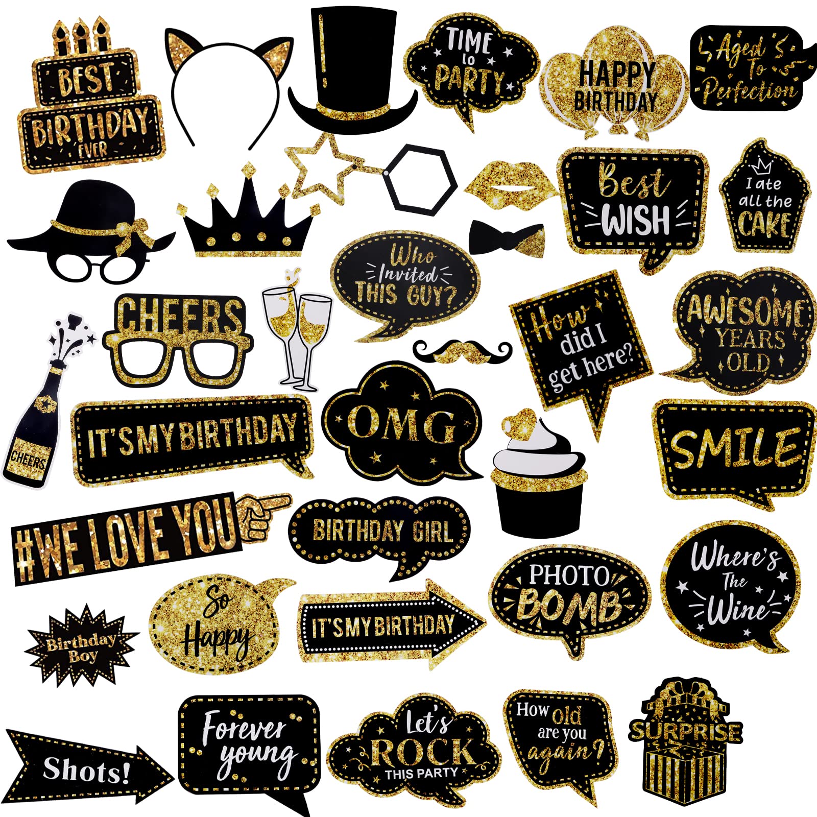 NiCoLa 36 Pcs Birthday Photo Booth Props, Happy Birthday Photobooth ...