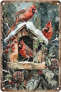 Amazon.com: Retro Cardinal Tin Sign Vintage Birdhouse Metal Sign Red ...