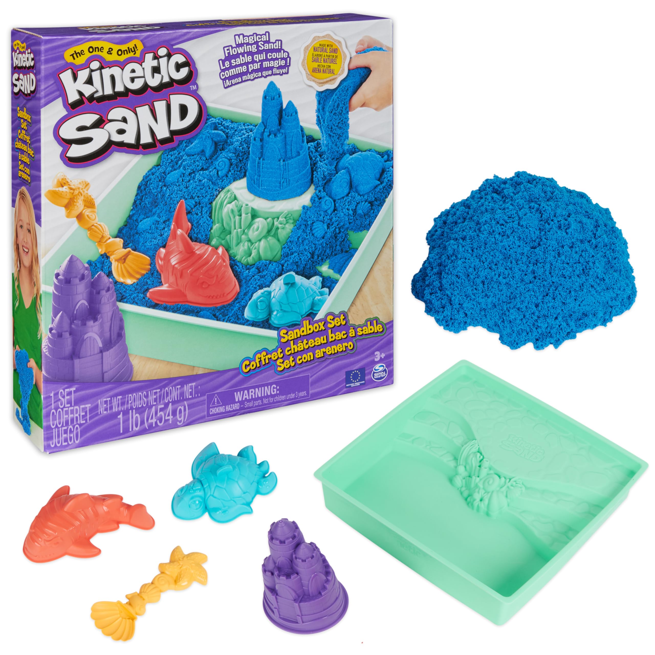 Amazon.com: Kinetic Sand Sandbox Set, 1lb Blue Play Sand, Sandbox ...