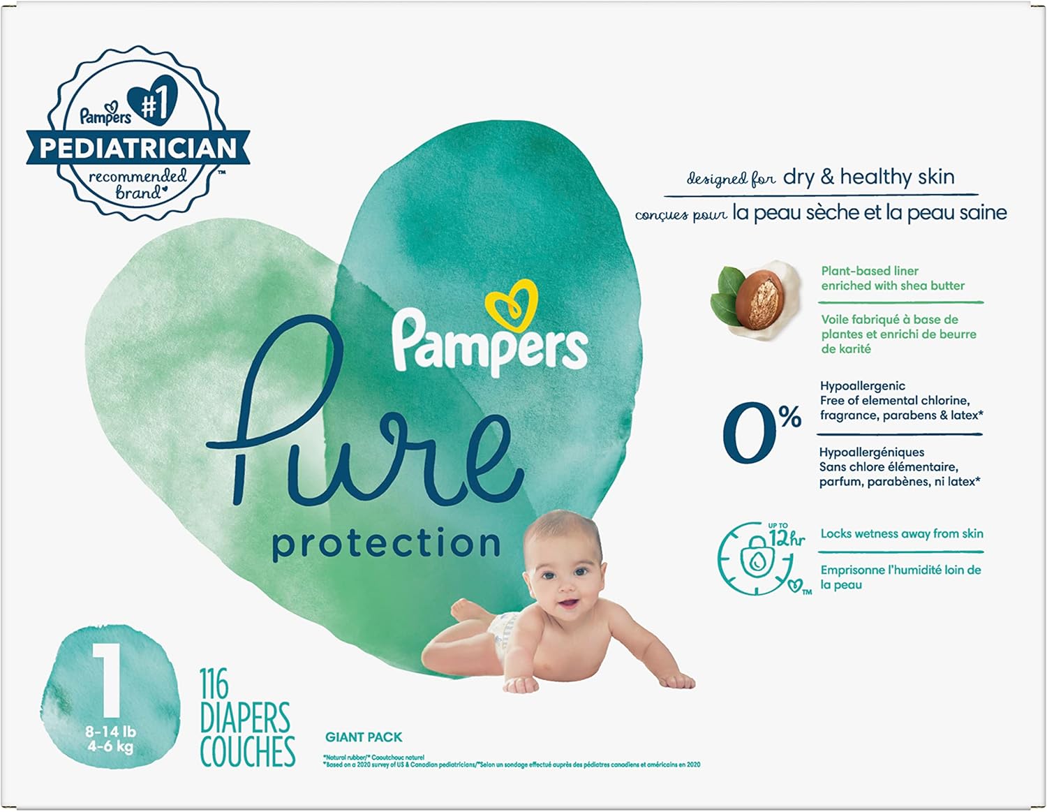 Pampers Diapers Size 1 - Pure Protection Hypoallergenic Disposable Baby ...