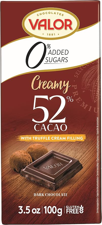 Valor, No Sugar Added, Creamy Dark Chocolate Bar with Truffle Filling ...