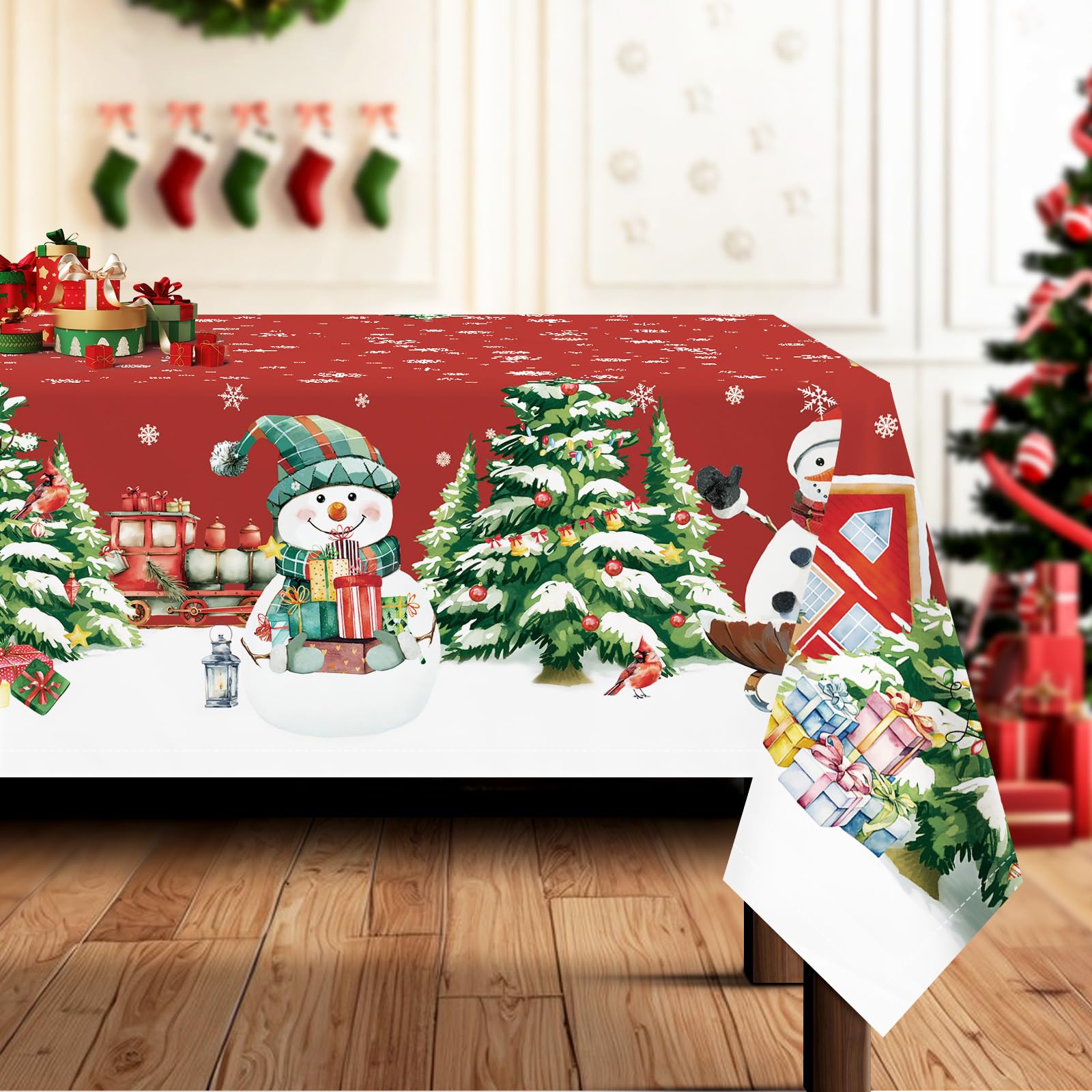 Amazon.com: Arquiel Christmas Tree Snowman Tablecloth Waterproof ...