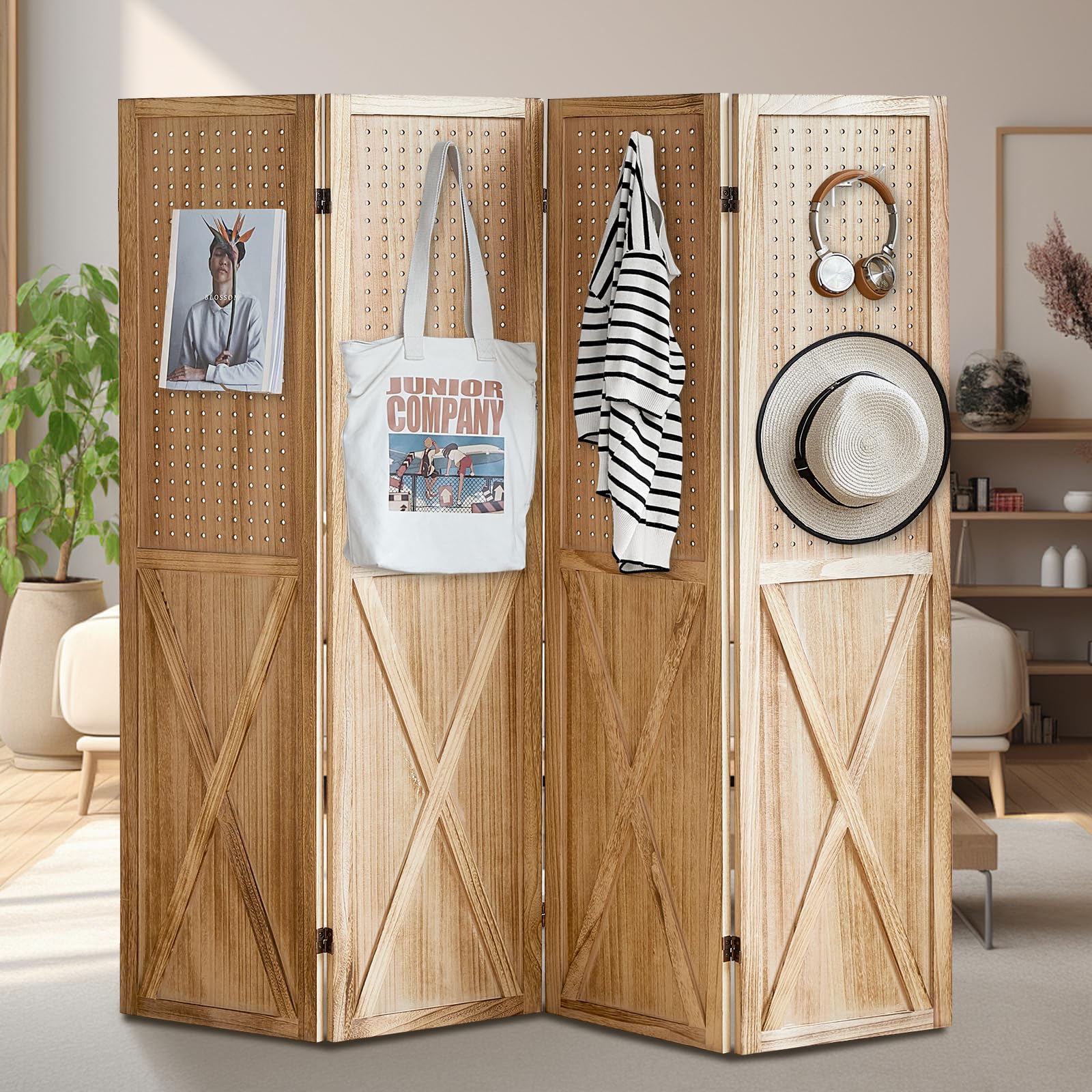 Amazon.com - ALeesing 4 Panel Room Divider, 5.6Ft Pegboard Display Wood ...