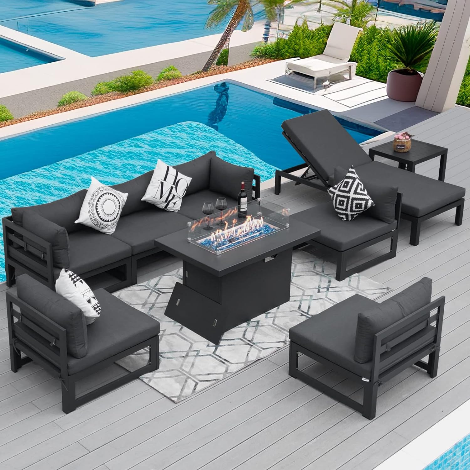 Amazon.com: NICESOUL® Extra Large 9 Pieces Aluminum Lounge Set Patio ...