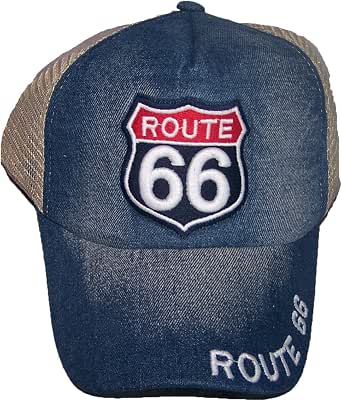 Route 66 Baseball Blue Denim Trucker Caps Hats Urban Wear Embroidered ...