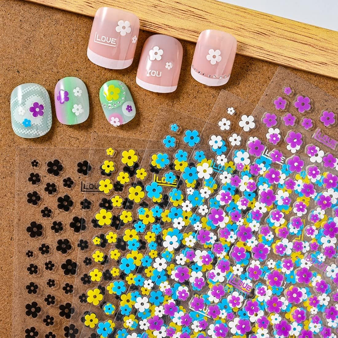 Amazon.com: 5 Sheets Flower Nail Art Stickers, 3D Self-Adhesive Floral ...