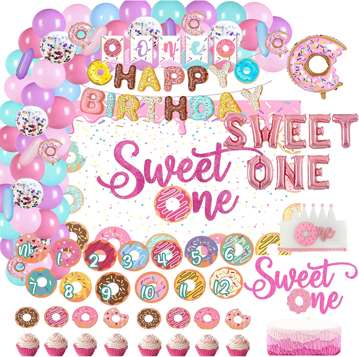 Amazon.com: Sweet One Birthday Party Decorations Donut,Donut 1st ...