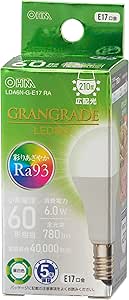 Amazon | オーム(OHM) 電機 LED電球小形 E17 60形相当/60W相当 昼白色 Ra93高演色 密閉器具対応 断熱材施工器具対応 ミニクリプトン形 5年保証 LDA6N-G ...