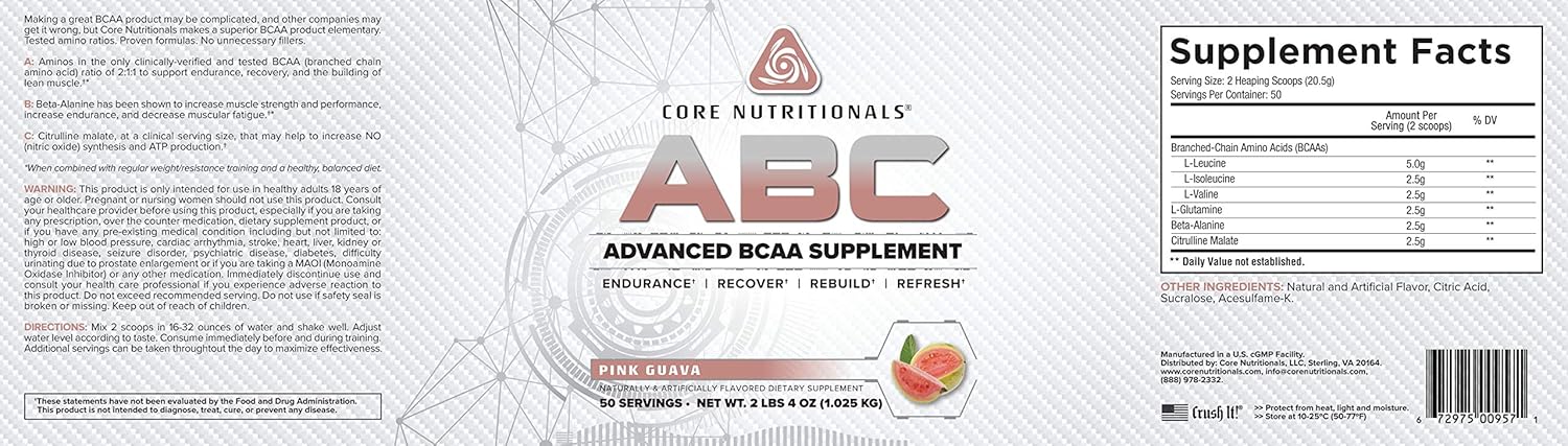Core Nutritionals Platinum ABC Advanced Intra-Workout BCAA Suplemento ...
