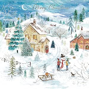 GBCC Charity Christmas Cards Pack of 6 - Charity Christmas Cards with a Snowy Village Scene ...