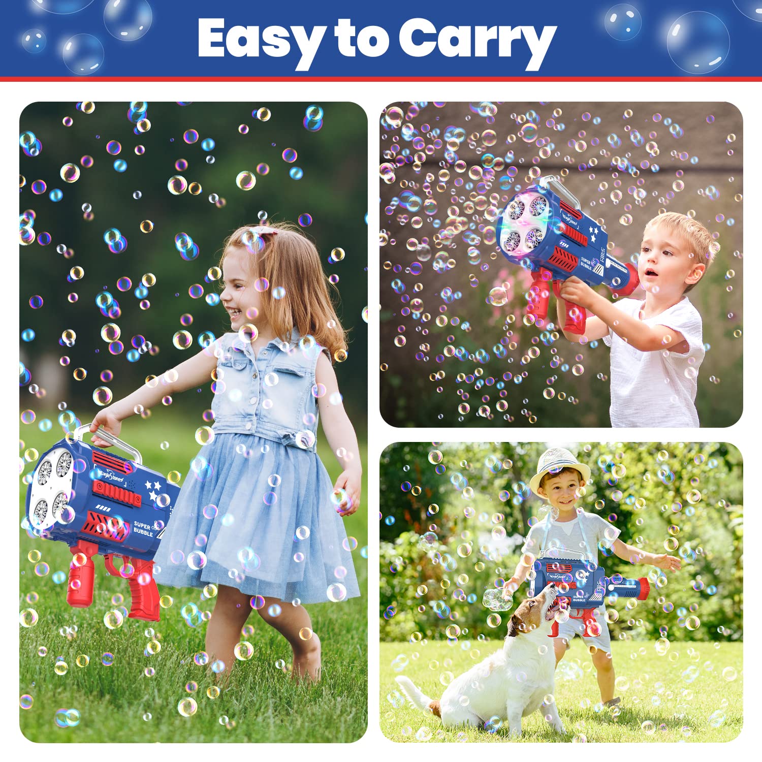 EagleStone Bazooka Bubble Gun for Kids Adults,15000 Bubbles Per Minute, 4 Motors Bubble Machine ...