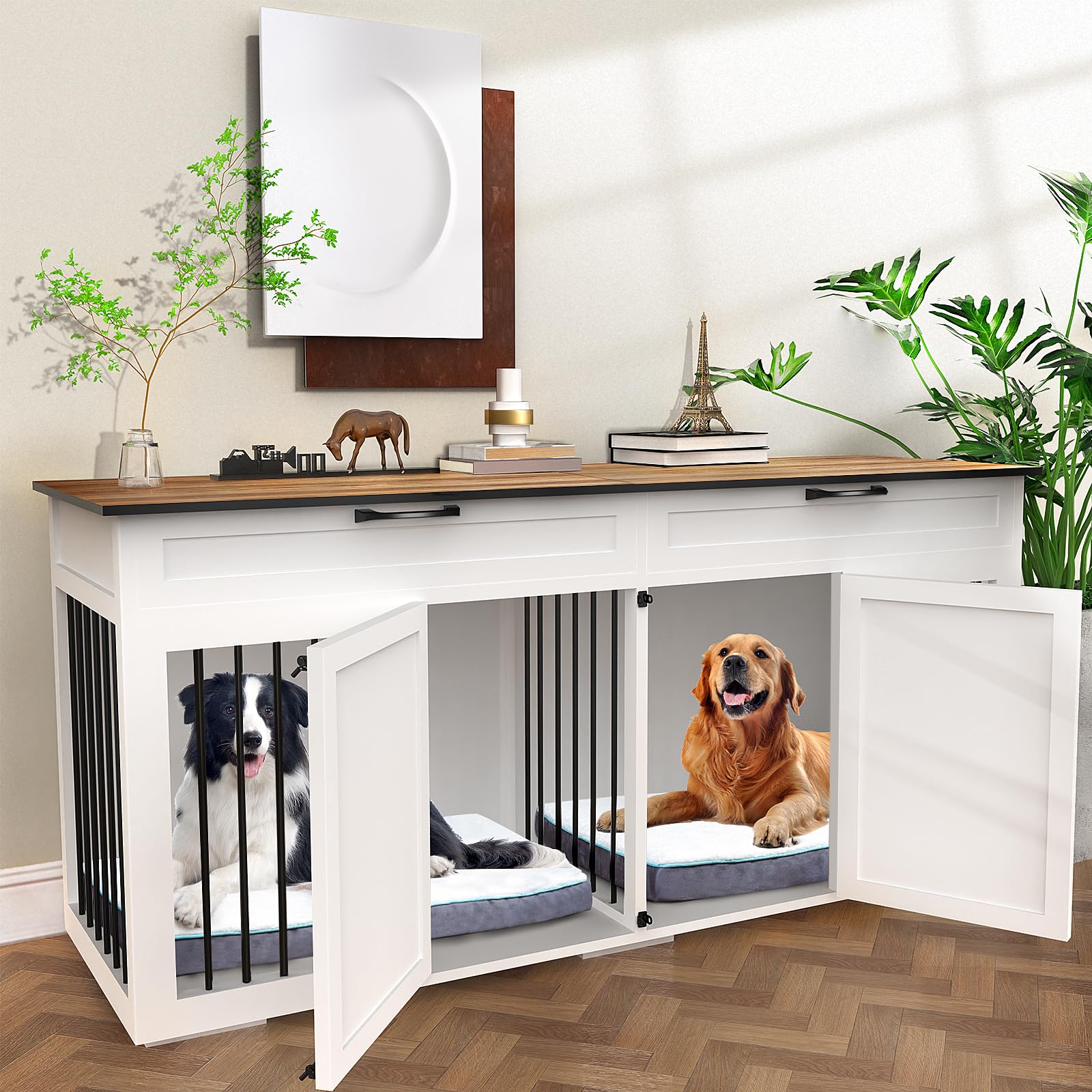 Large Dog Crate Furniture, Decorative Indoor Dog Kennel Furniture with ...