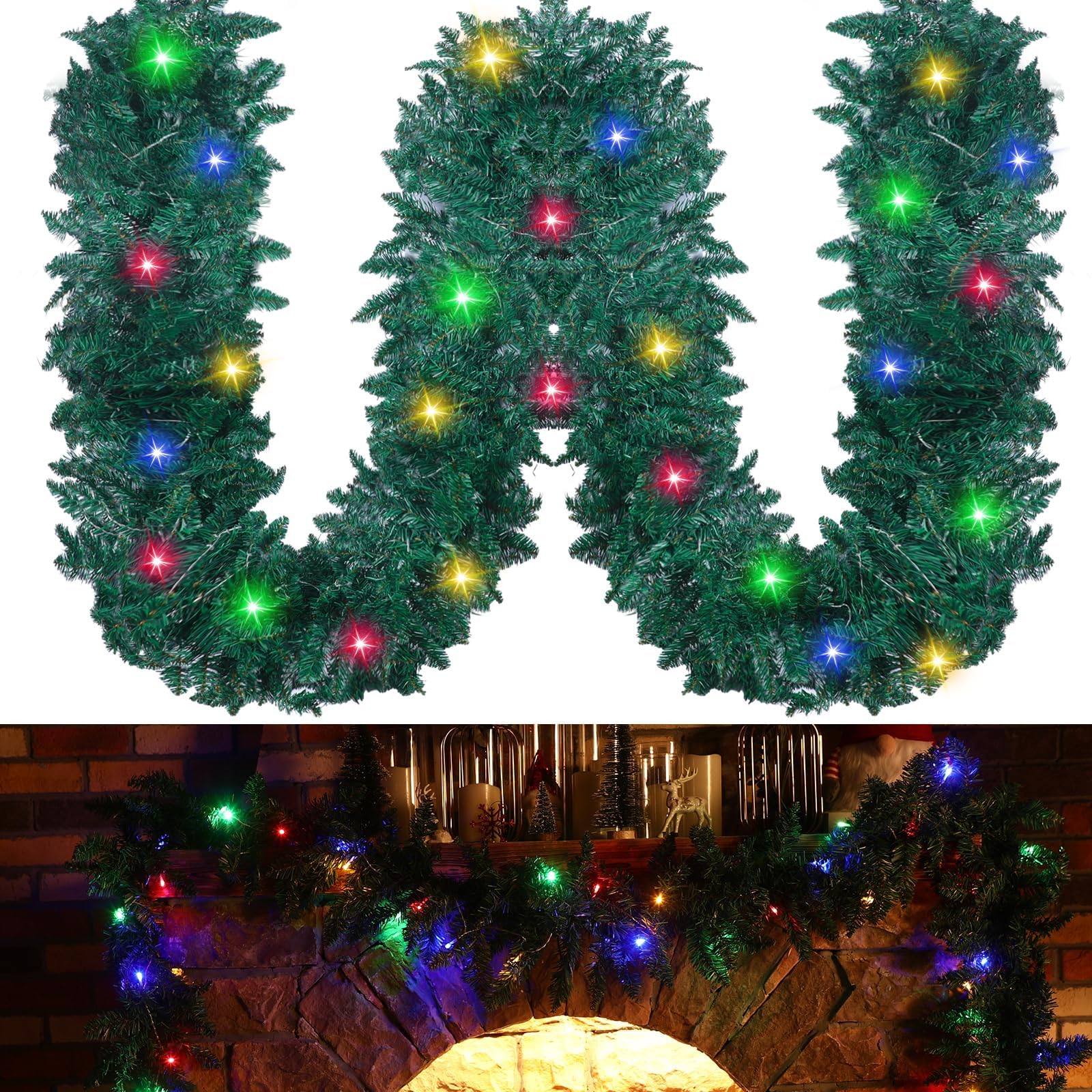 Amazon.com: Abbylike 18 ft Christmas Garland Tips Prelit Fraser Fir ...