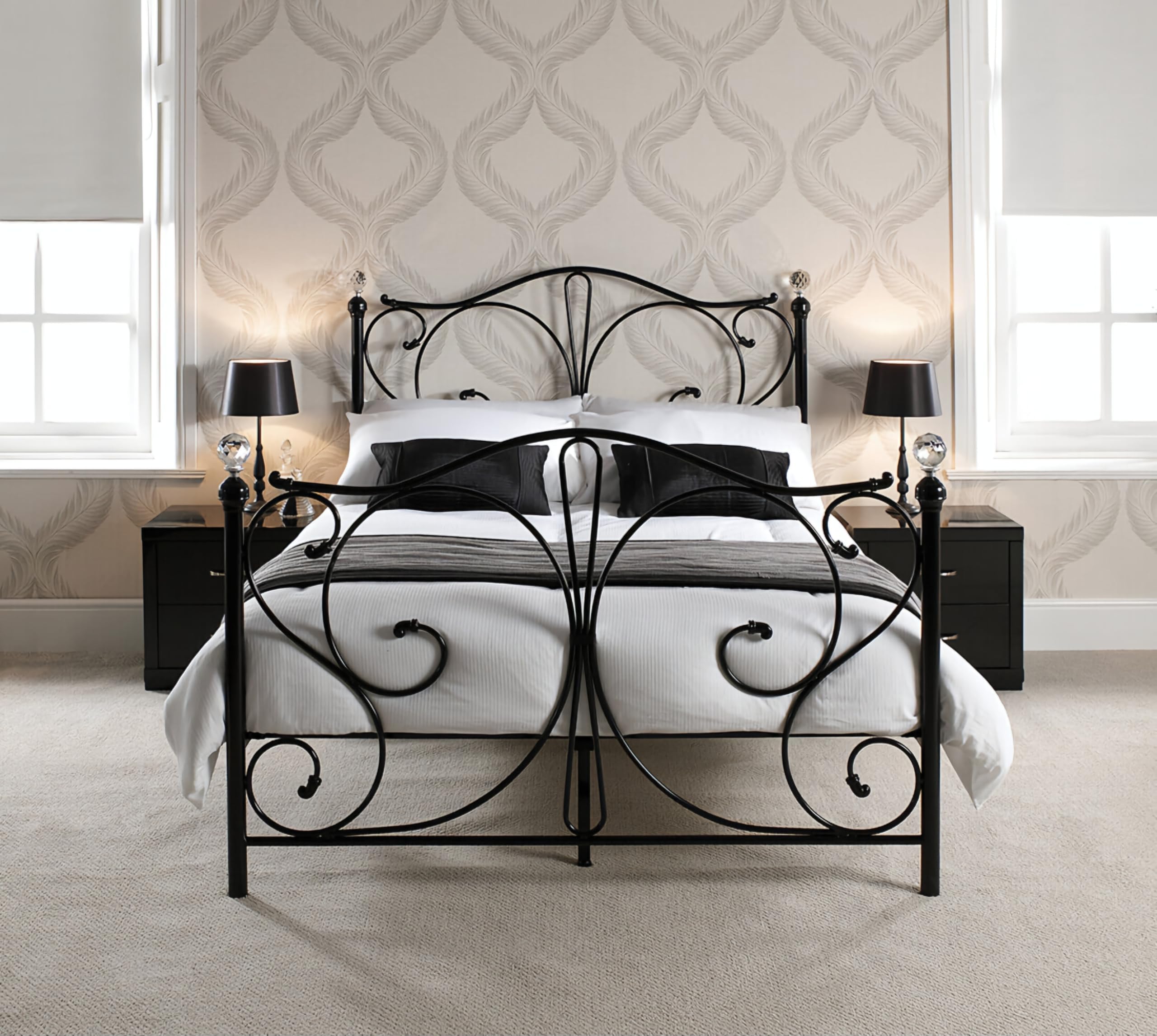 eFurniture – 4ft6 Double Metal Bed Frame with Luxurious Crystal Finials ...
