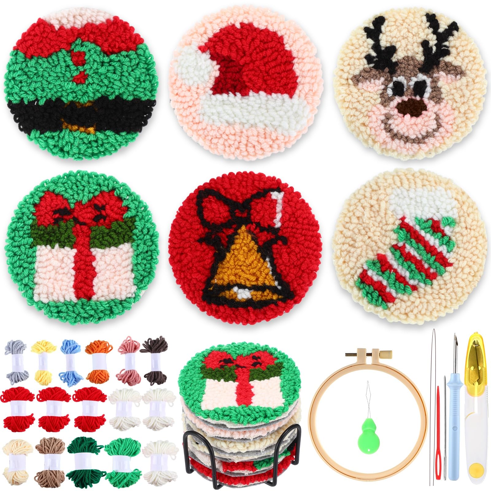 Amazon.com: Yaomiao 6 Pcs Christmas Punch Needle Coaster Kit Punch Needle Embroidery Kits Punch ...
