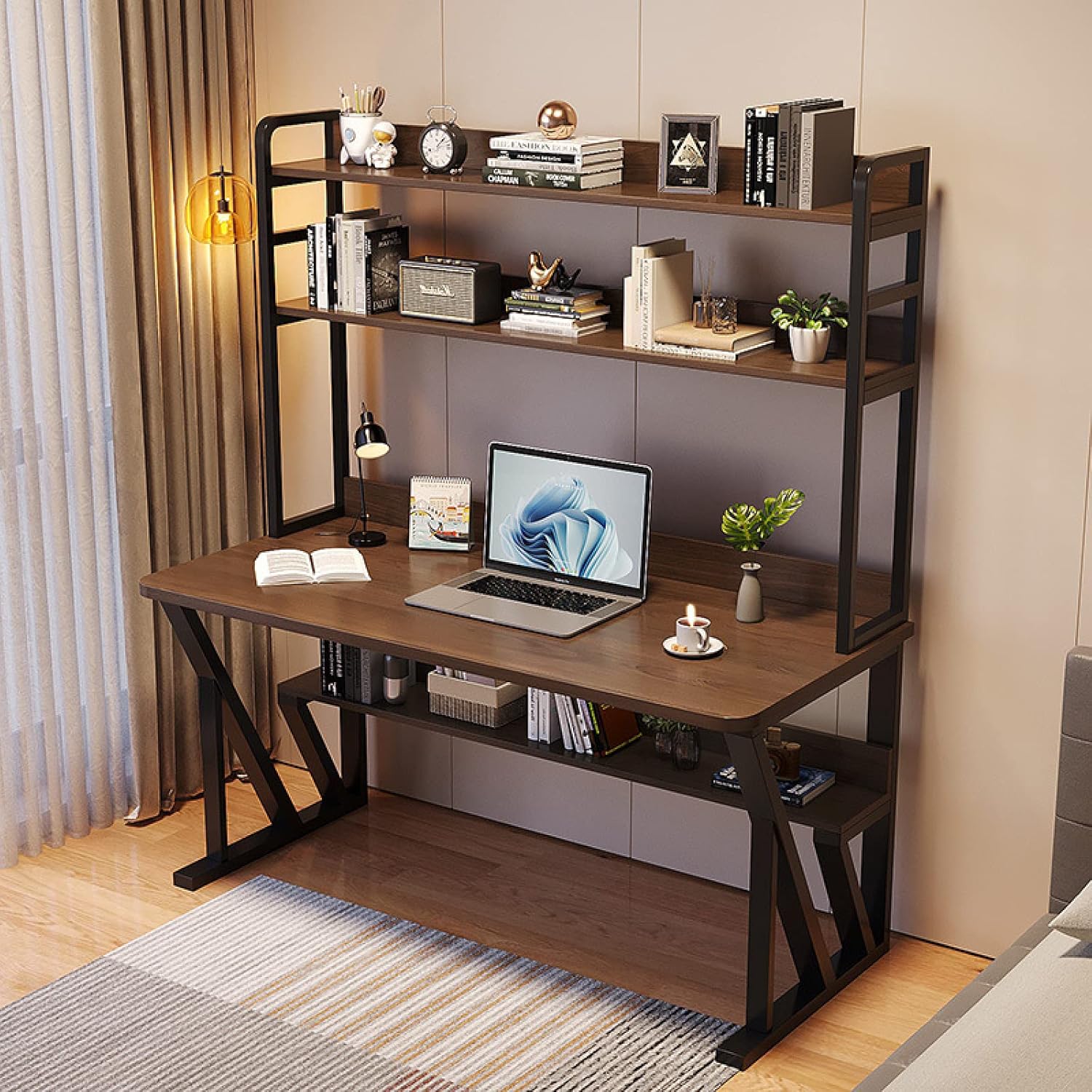 FAANAS Modern Desk for Home Office, Computer Desk with Storage Shelves ...