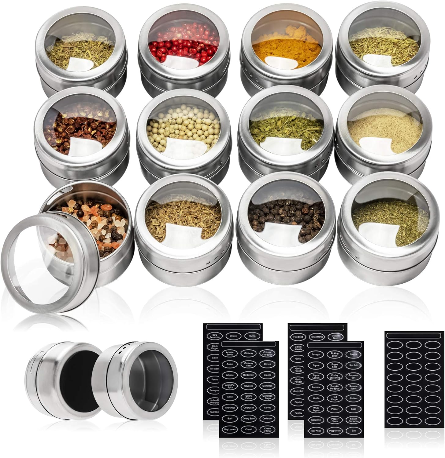 Amazon.com: SZILBZ 12 Stainless Steel Spice Tins, Magnetic Spice Jar ...