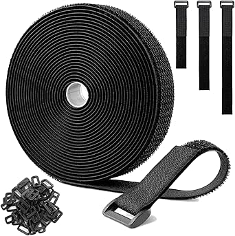 1 Roll 5m Adjustable Cable Straps with 25 Buckles, Hook and Loop ...