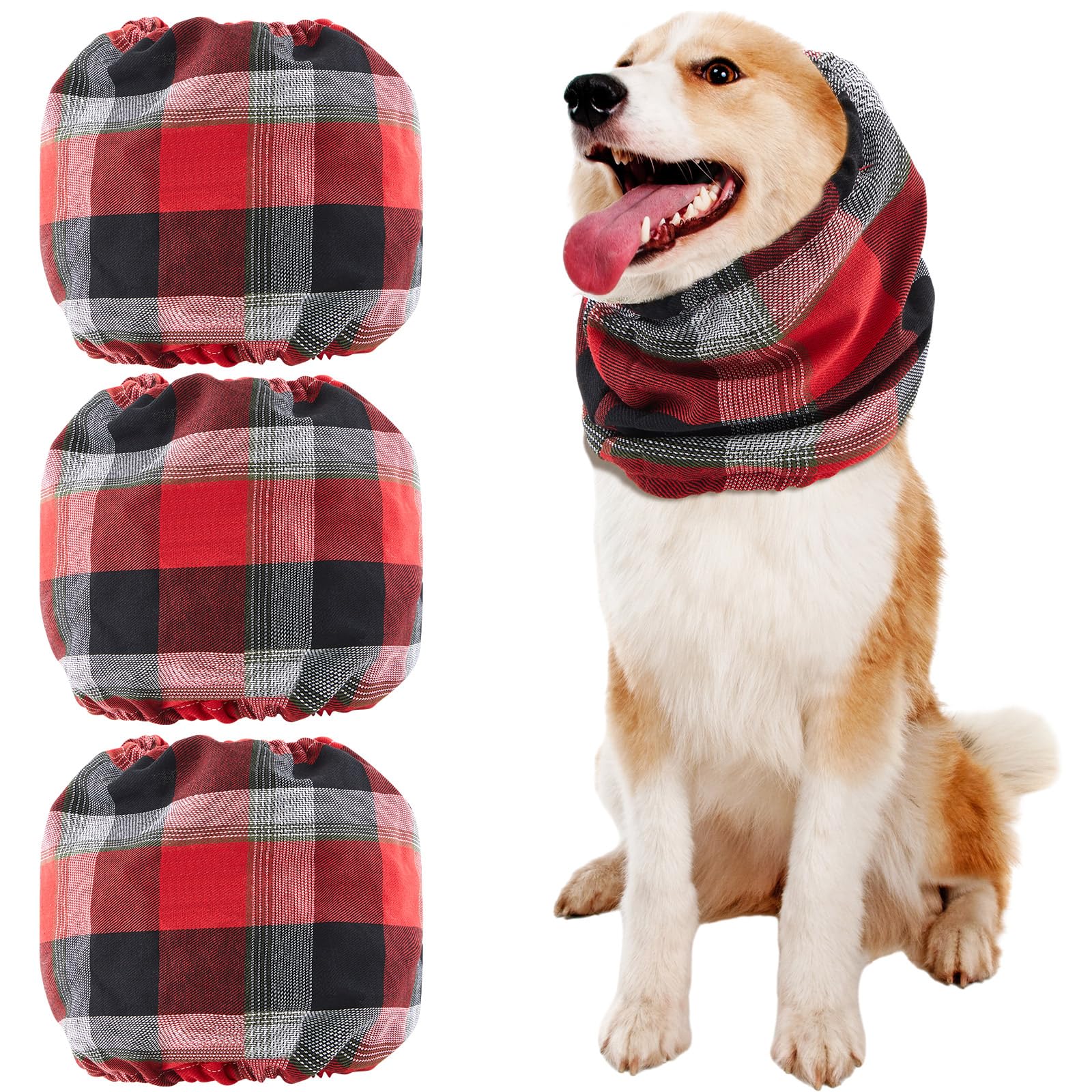 Amazon.com : Geyoga 3 Pcs Snood for Dogs Ears Wrap Red Black Plaid Dog ...