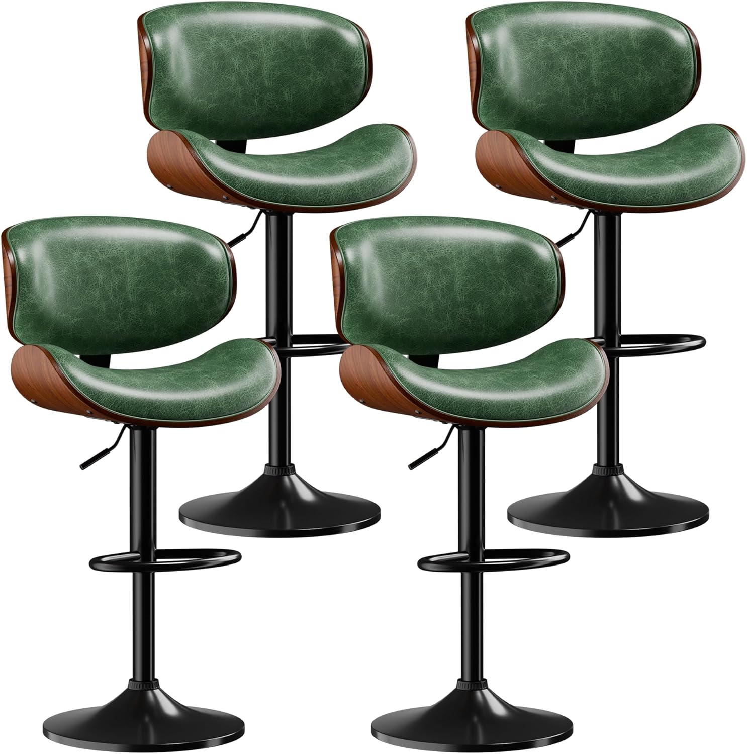 Amazon.com: Aowos Bar Stools Set of 4, Adjustable Swivel Leather Bar ...
