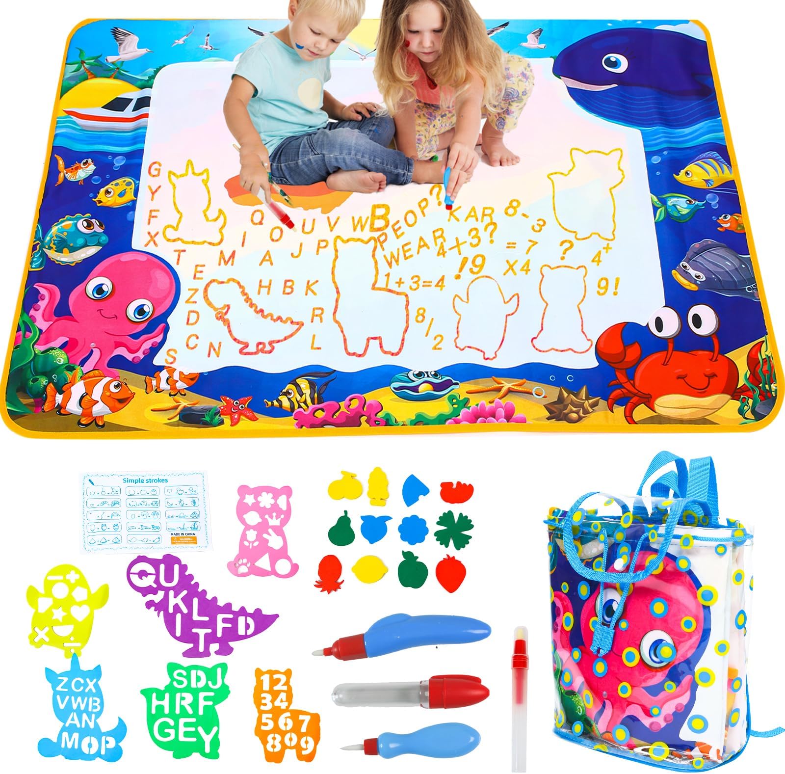 Amazon.com: Aqua Doodle Pad Neon，Water Doodle Mat with Bag, Water ...