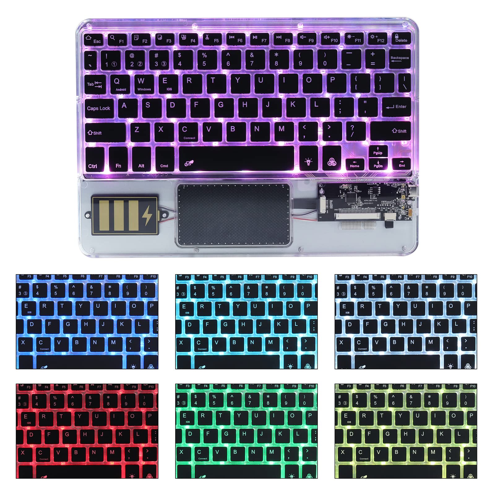 Amazon.com: Justdfine Ultra-Slim Bluetooth Keyboard 7 Colors Backlit ...