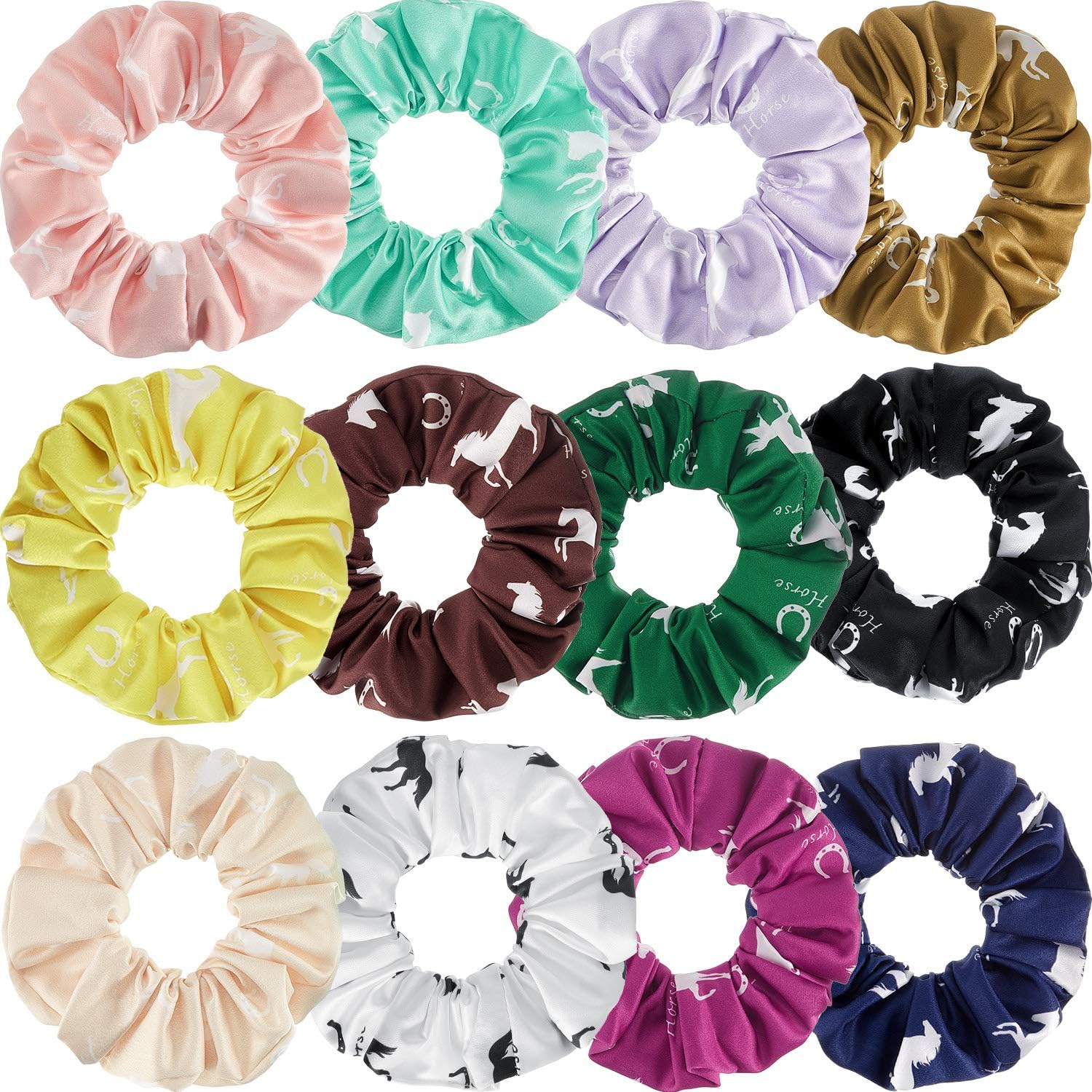 Amazon.com : 12 Pieces Horse Scrunchies Silk Satin Elastics Hair Ties ...