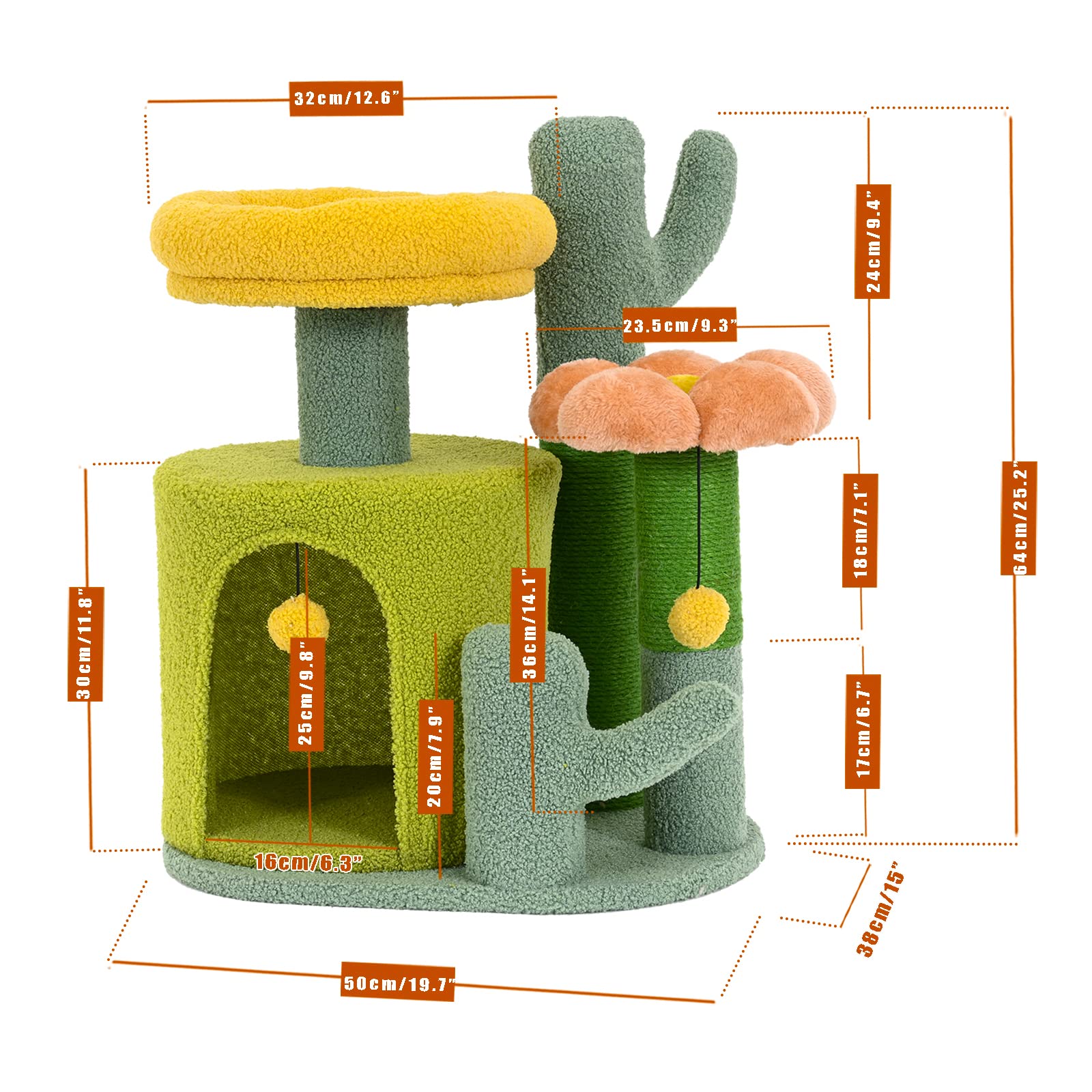 PET WONDERLAND Small Cat Condo, Cute Cactus Cat Tree with Multi ...