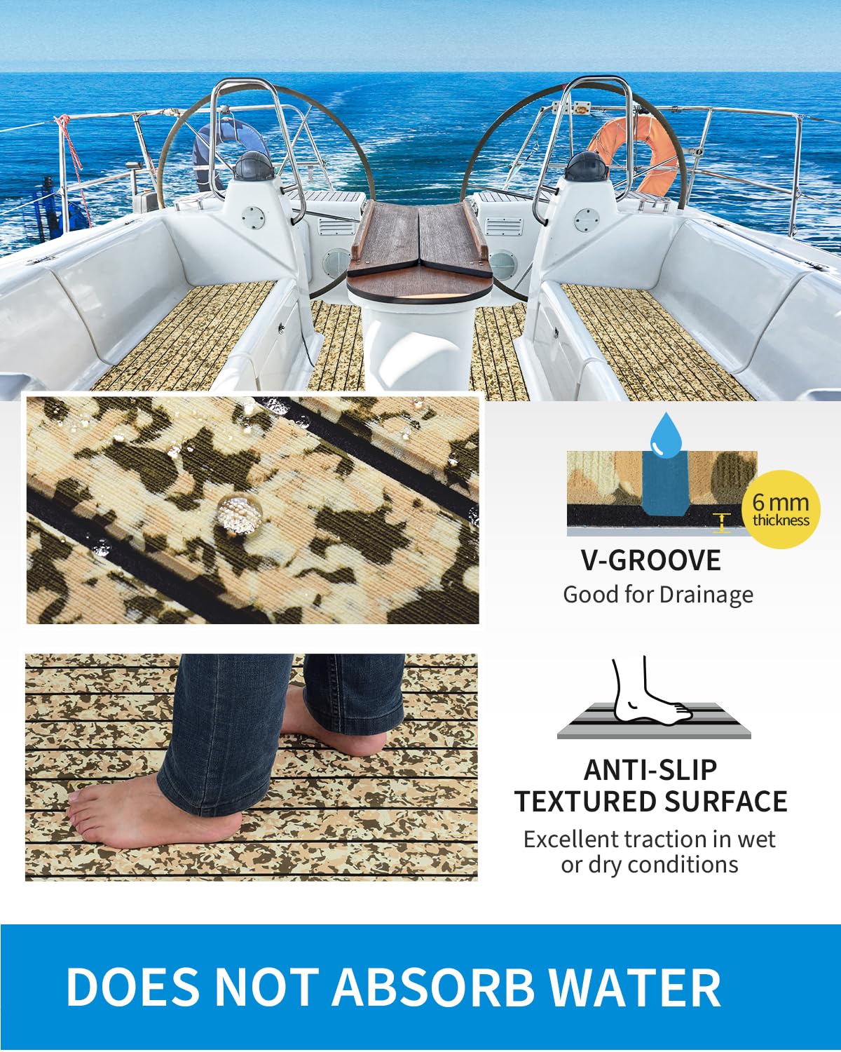 OCEANBROAD Camo Boat Flooring Self-Adhesive Backing Camouflage Decking ...