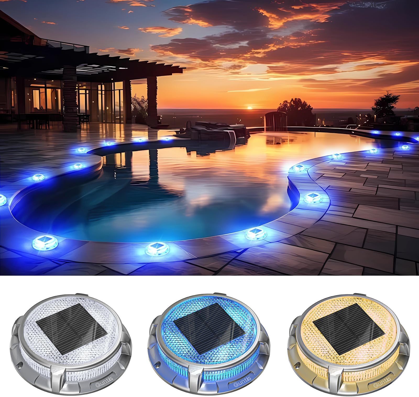 Quntis 4 Pack Luce Solares para Escalones de Cubierta, Blanco Cálido y ...