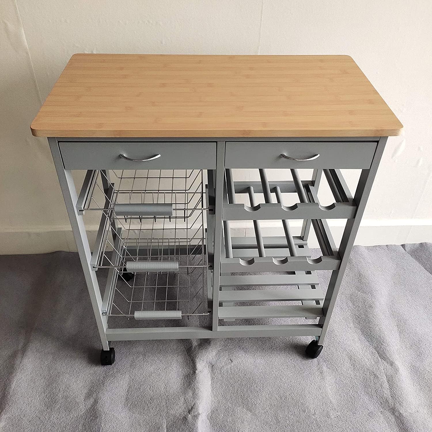 FEFE® Kitchen Trolley MDF Top Island Dining Cart Worktop Basket Storage ...