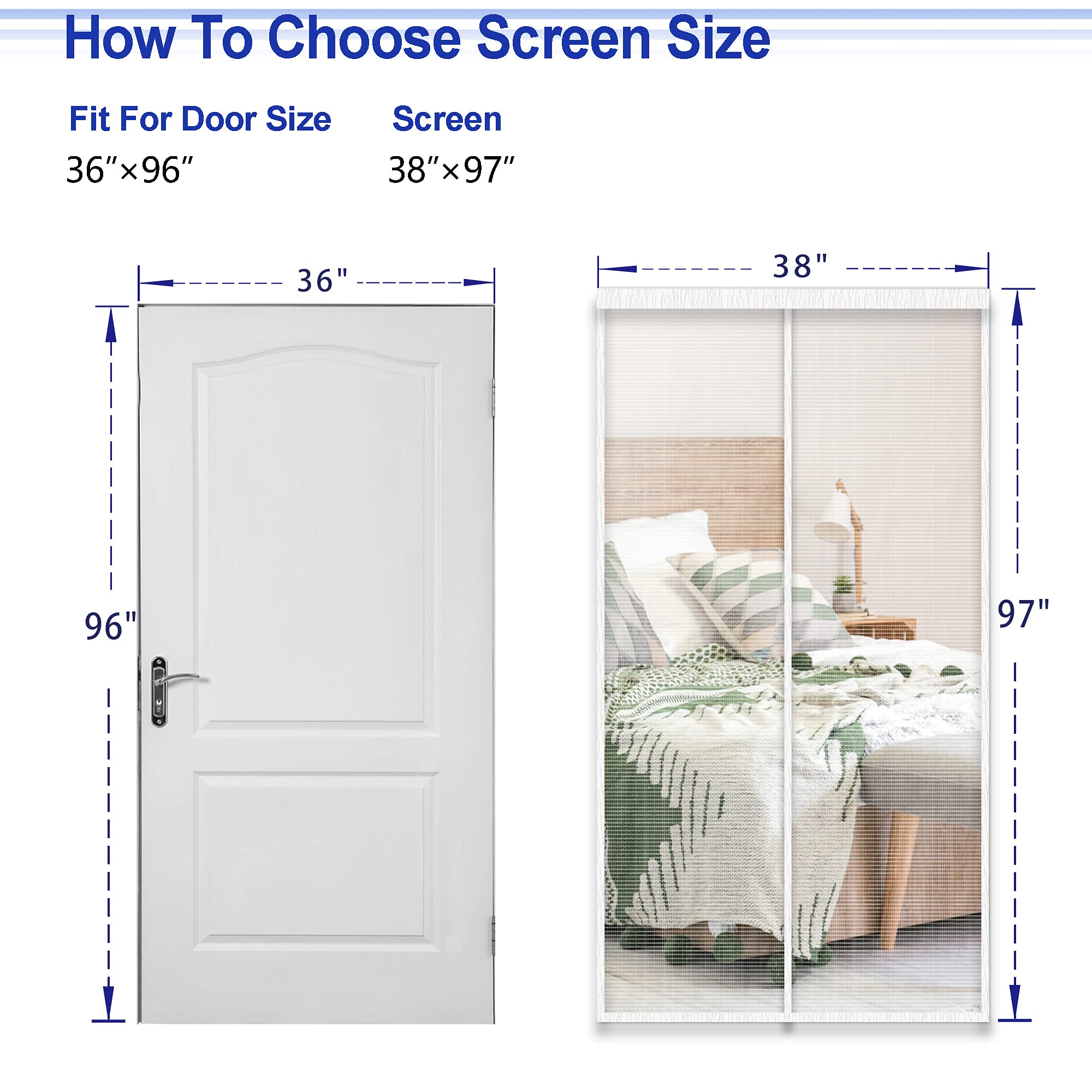 YUFER Magnetic Screen Door Mesh Fits Door Size 36x96 Inch Fiberglass ...