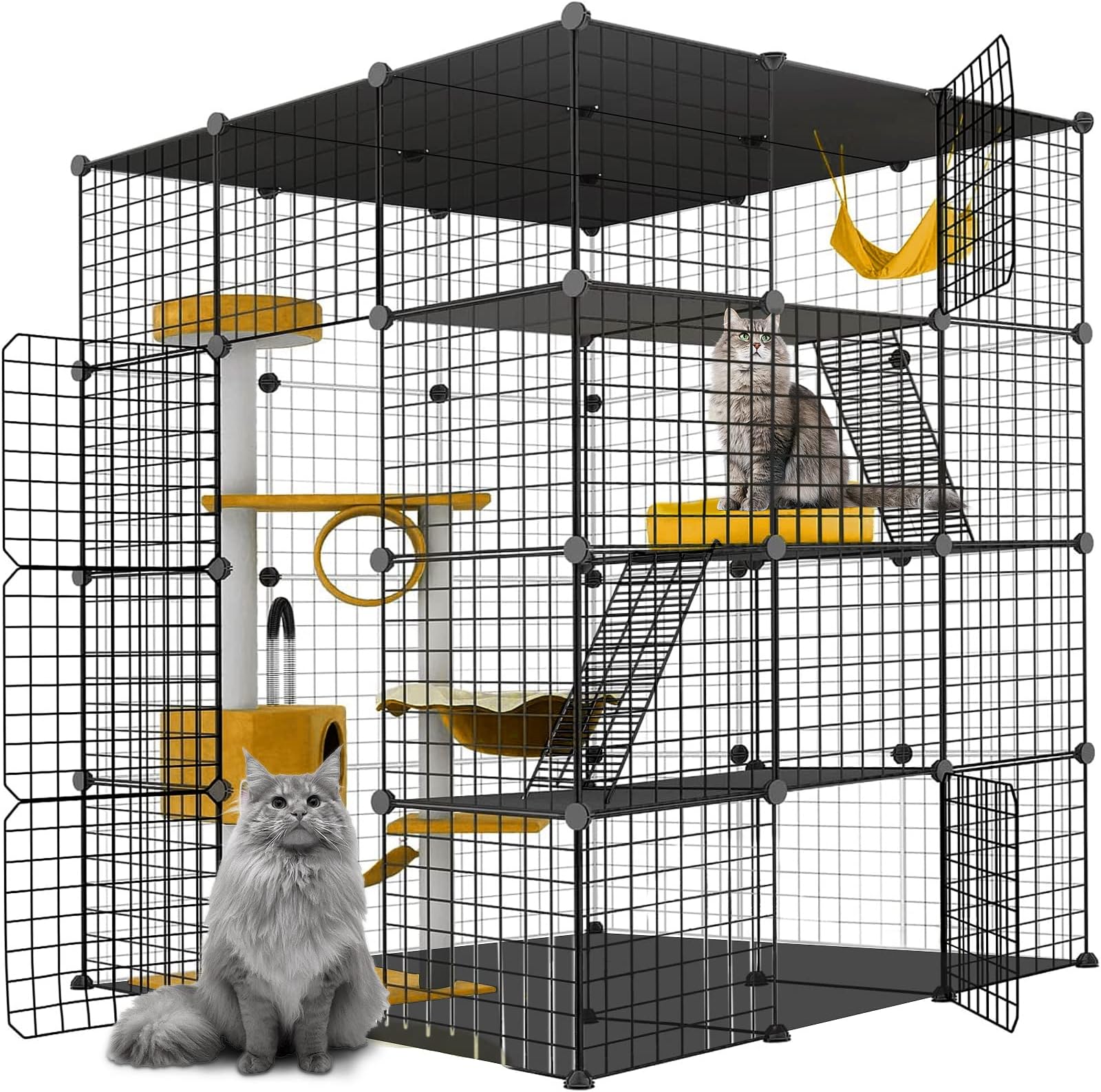 Amazon Basics - Jaula para gatos de 3 niveles, 91 cm x 57 cm x 128 cm ...