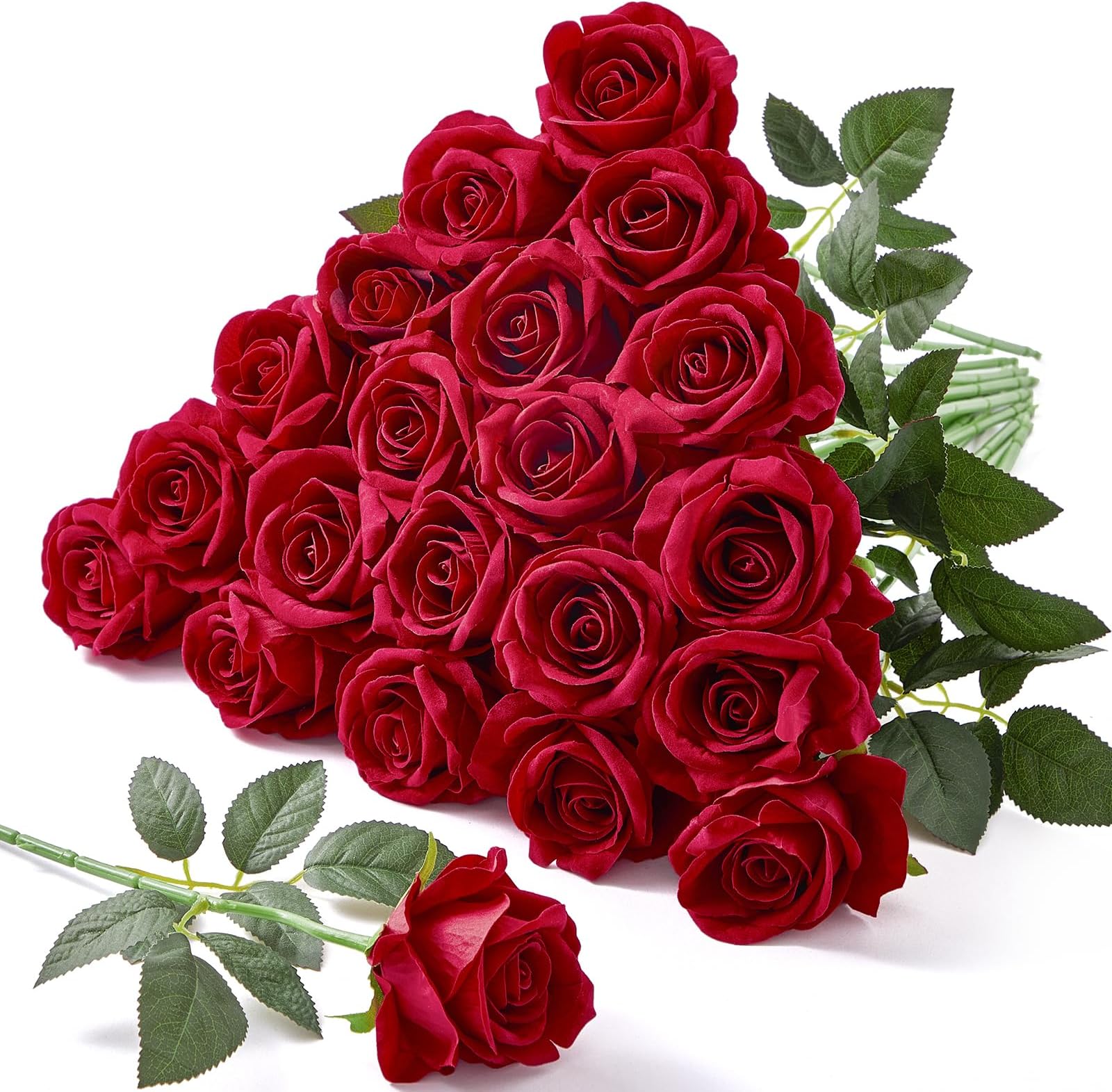 Amazon.com: Winlyn 15 Pcs Real Looking Artificial Red Roses with Long ...
