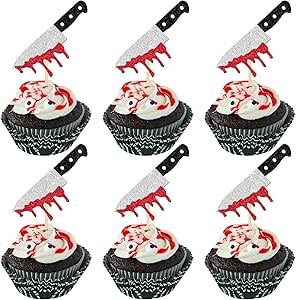 Amazon.com: 24 PCS Halloween Cupcake Toppers Glitter Horror Halloween Blood Knife Cupcake Picks ...