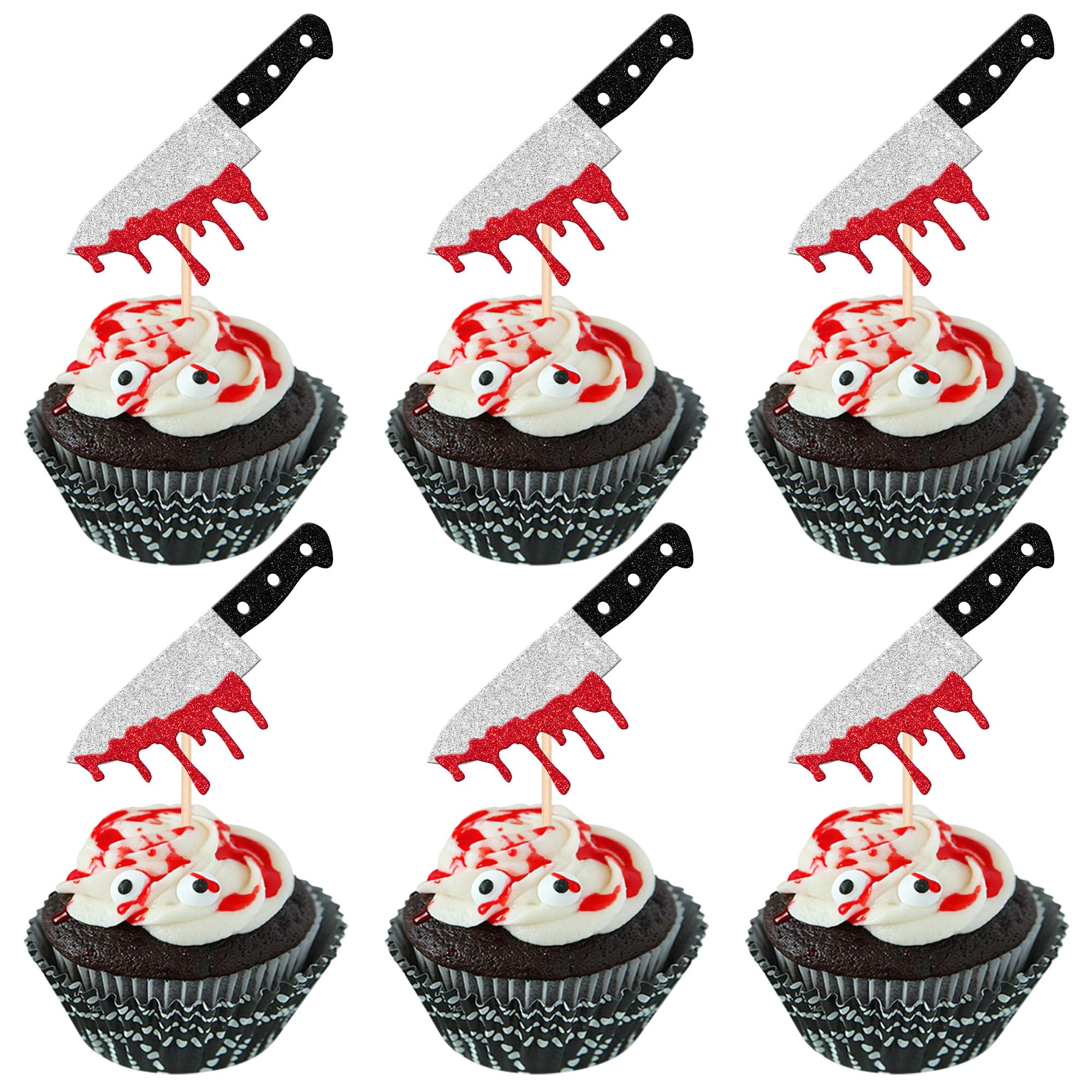 Amazon.com: 24 PCS Halloween Cupcake Toppers Glitter Horror Halloween ...